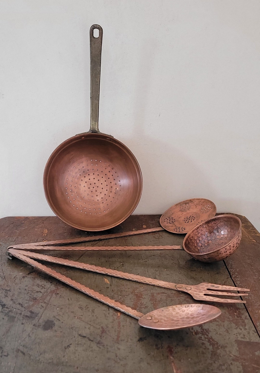 Antique Italian Copper Kitchen Utensils and Copper Colander - Etsy