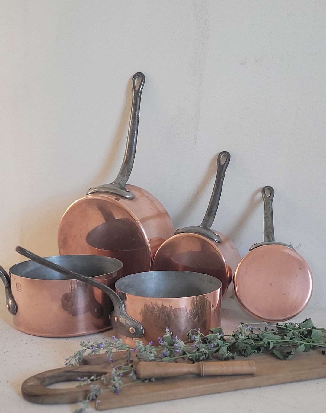 Set of 5 Vintage French Copper Pans Metaux Ouvres Vesoul - Etsy