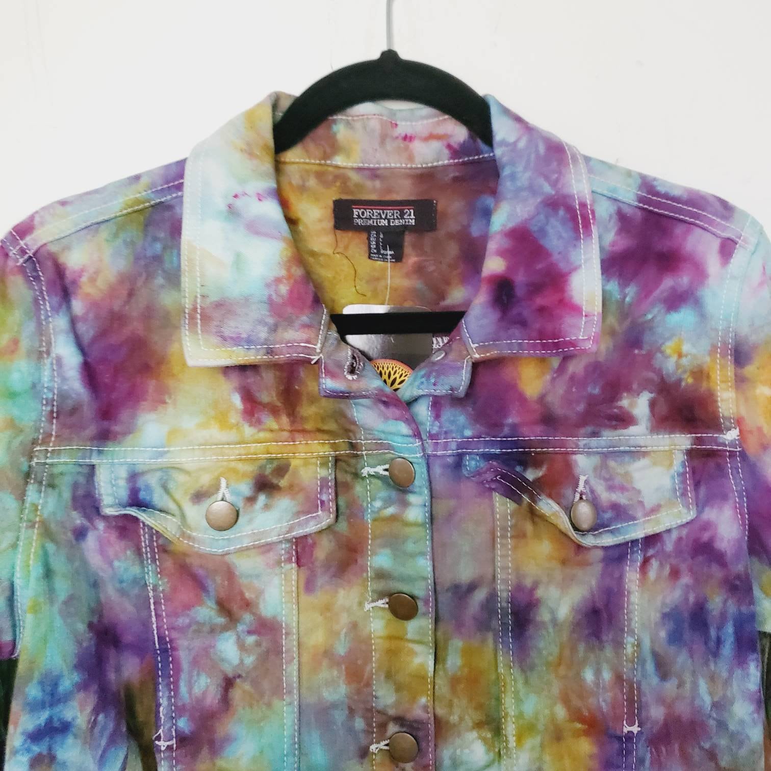Vintage Cropped Denim Jacket, Tie Dye Jean Jacket, Colorful 90s ...