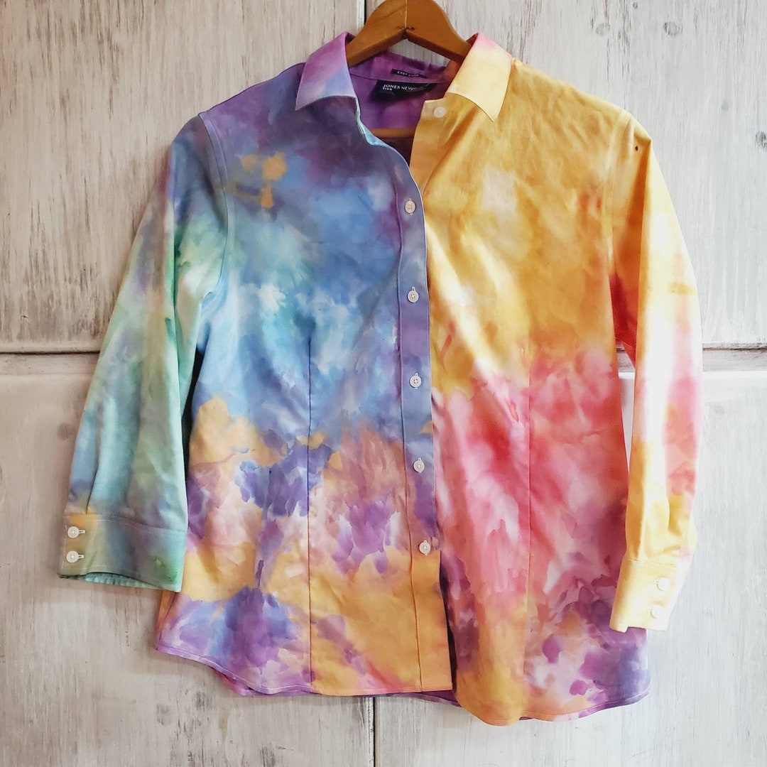 Rainbow Tie Dye Oxford, Hand Dyed Button Down, Women's Size Large - Etsy