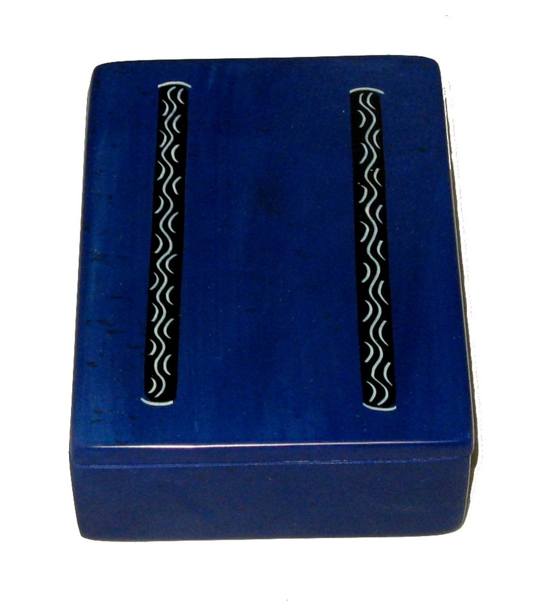 African Handcrafted Deep Blue Design Stone Jewellery Box 10cm With ...