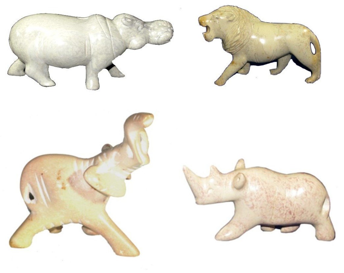 Set of 4 African Baby Wild Animals in Soapstone Lion Elephant - Etsy