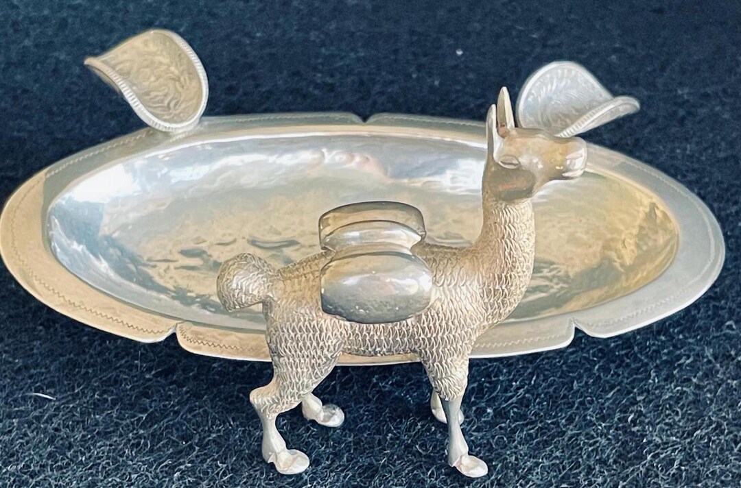 1938 Peruvian Llama 900 Silver Ashtray Hand Hammer Marks With 2 Peru ...