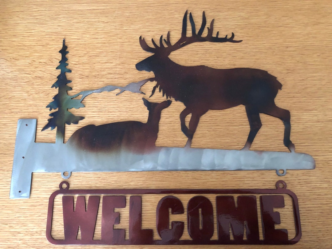 Free Shipping New Deer/elk WELCOME Sign Vertical Post Topper Rustic ...