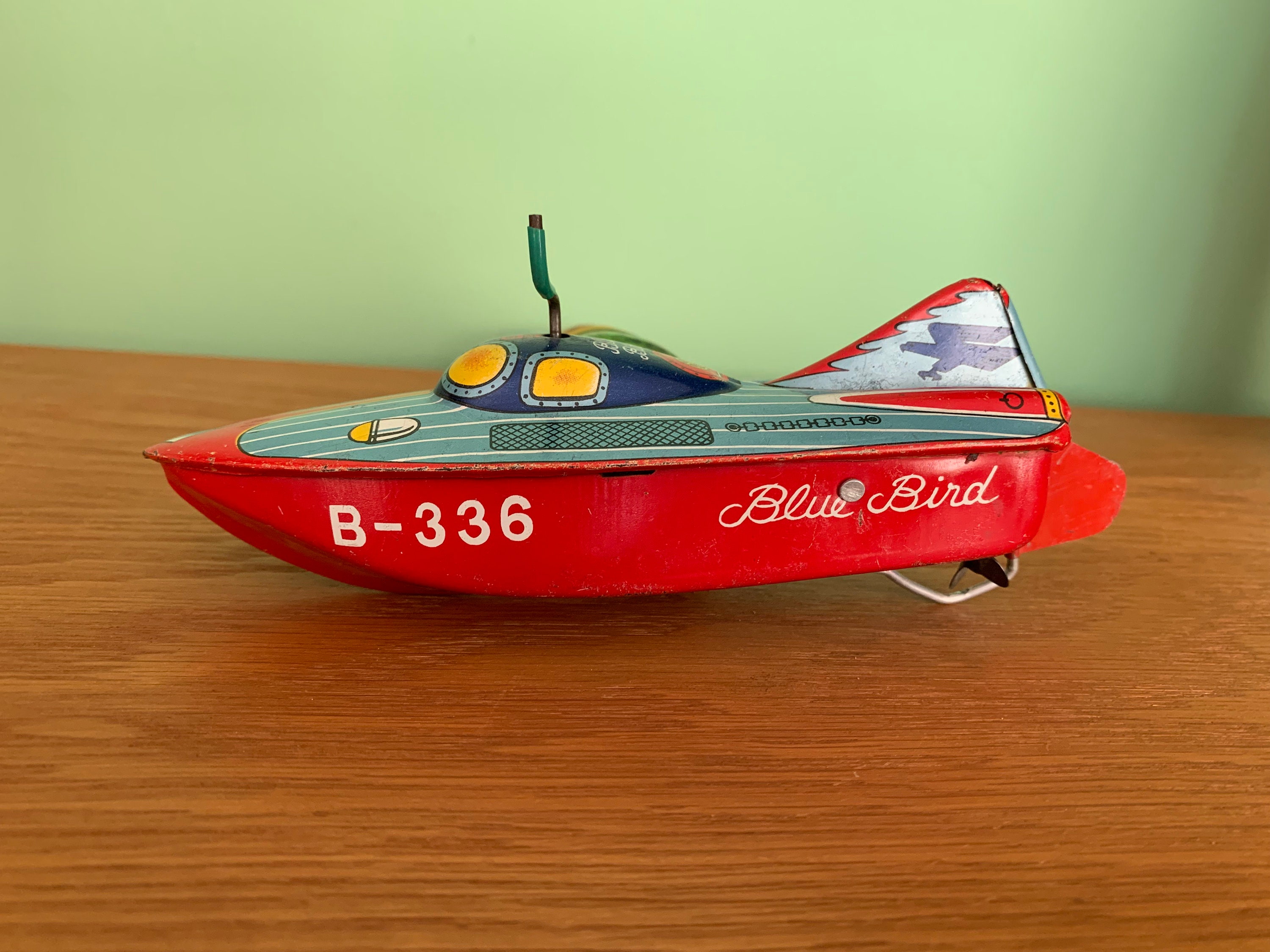 Vintage Japan Mechanical Blue Bird Tin Toy Boat - Etsy