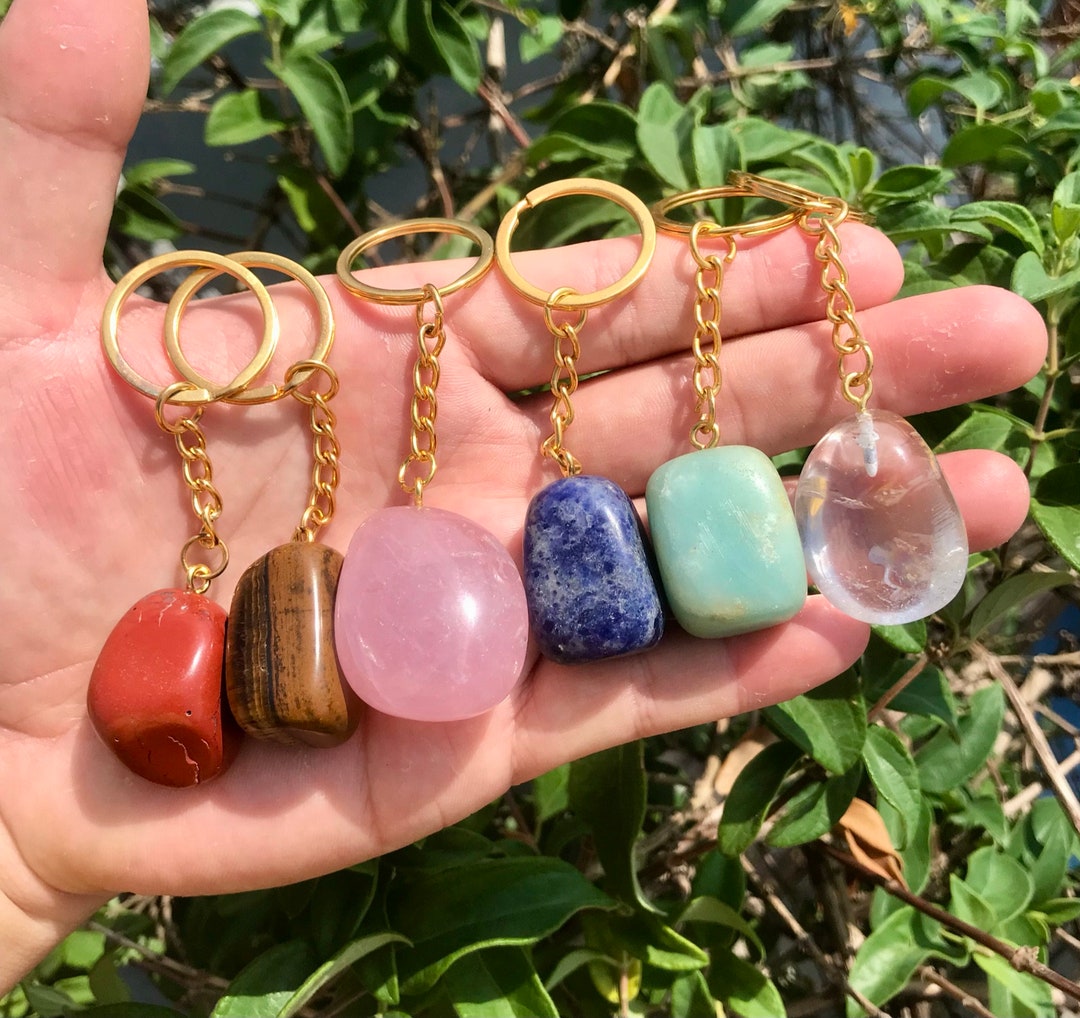 Tumbled Crystal Keychain - Crystal Car Accessory, Boho Gemstone ...