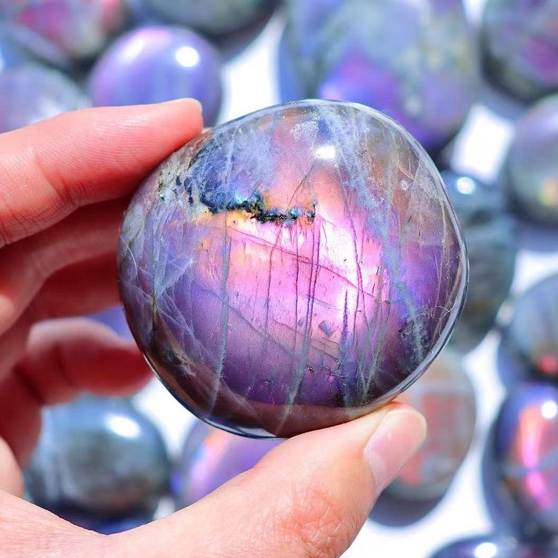 Super Flashy Purple Labradorite Palm Stone - Sunset Pink Labradorite ...