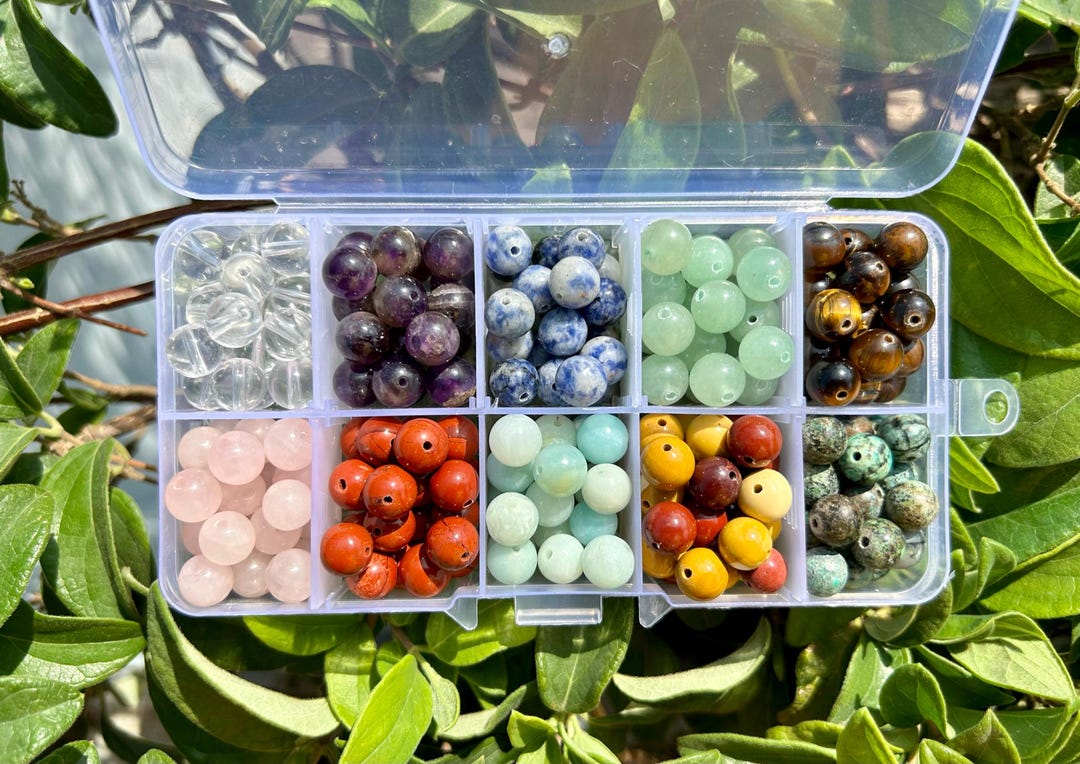 10 Genuine Round Gemstone Chip Beads Kit - Assorted Mini Natural ...