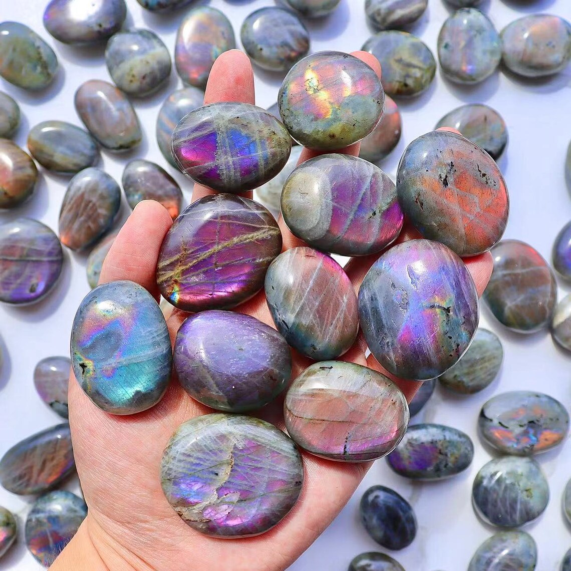 Super Flashy Purple Labradorite Palm Stone - Sunset Pink Labradorite ...