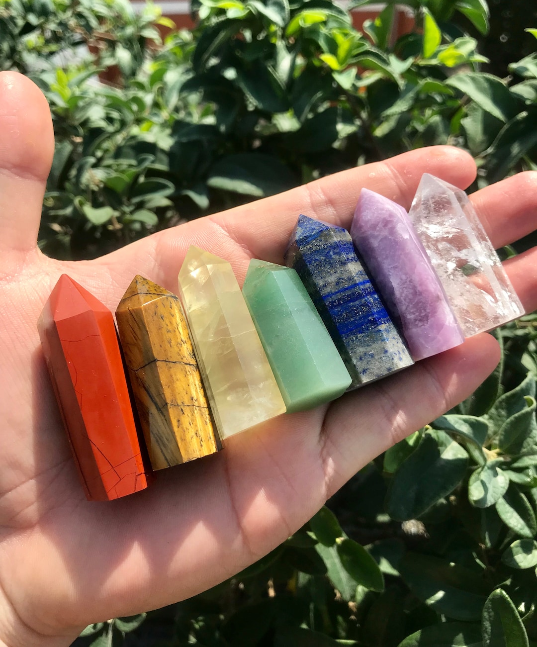 7 Chakra Tower Set - Natural Real Crystal Point Set With Wooden Box ...