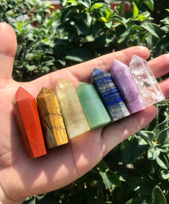 7 Chakra Tower Set Natural Real Crystal Point Set With - Etsy