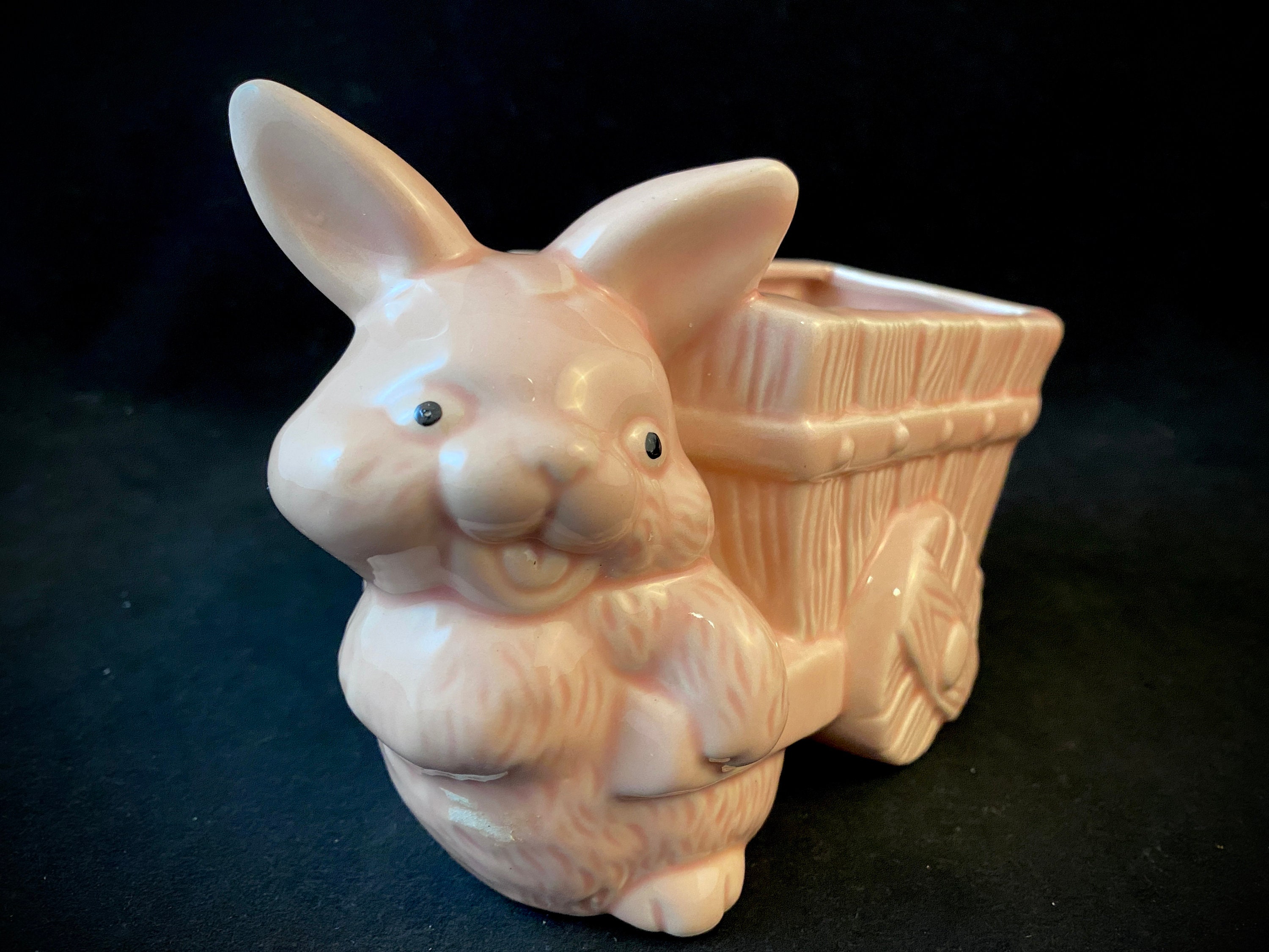 Vintage Bunny Planter Rabbit Pulling Cart Pink Ceramic - Etsy Denmark