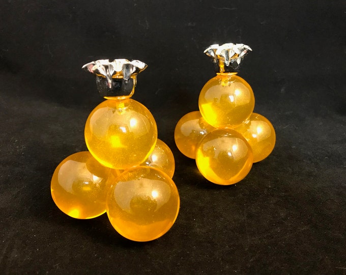 Vintage Amber Yellow Lucite Ball Mid-century Taper Candlestick - Etsy