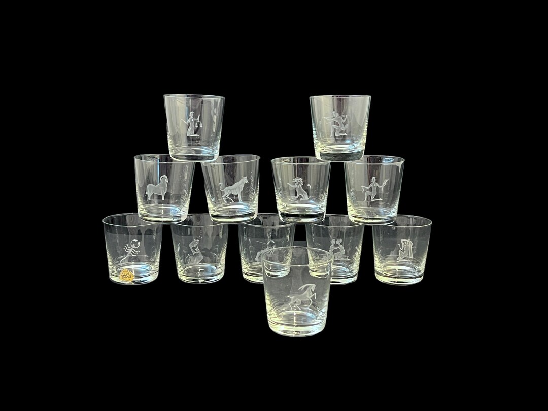 Vintage Zodiac Shot Glasses, 12 Hand Cut Horoscope Cordial Glassware ...