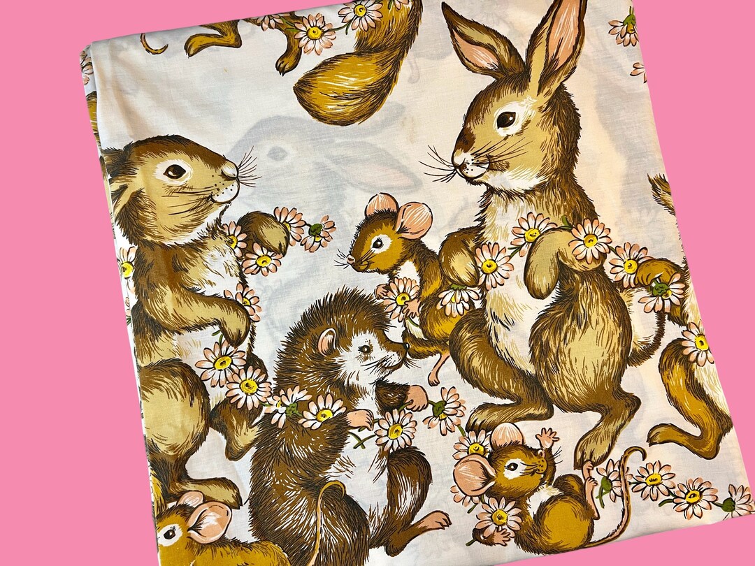 Vintage Rabbit and Hedgehog Duvet Cover, Twin Size, Bunnies, Mice, Cute ...