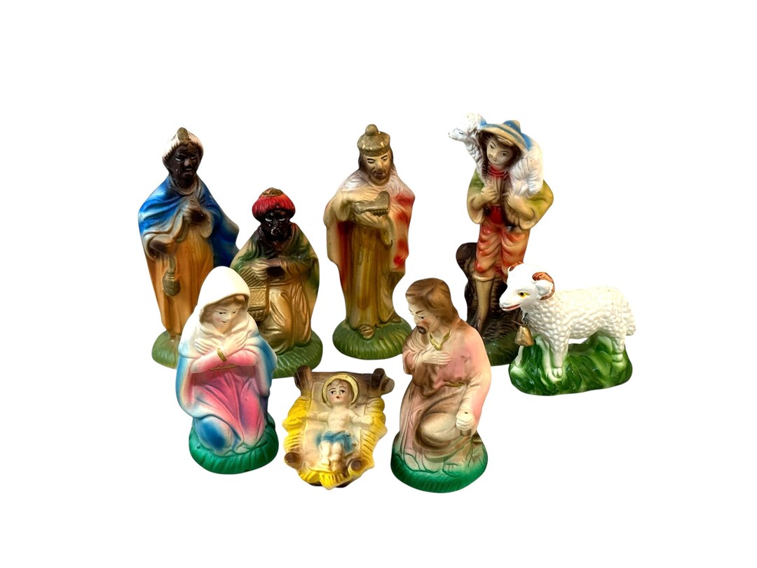 Vintage Nativity Figures, Plaster Composite Manger Figurines, Religious ...