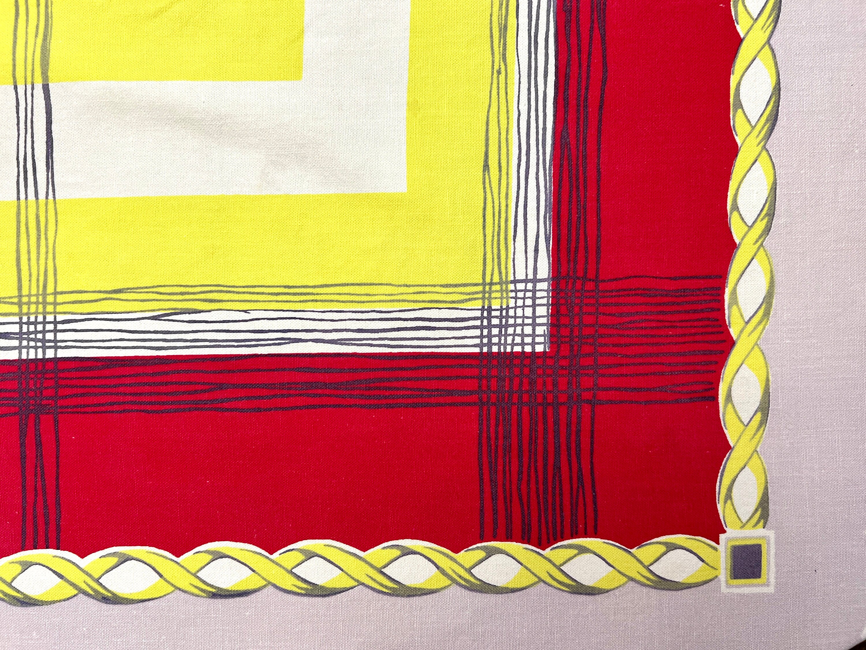 Vintage Tablecloth, Geometric Square Design, Vibrant Colors, Chartreuse ...