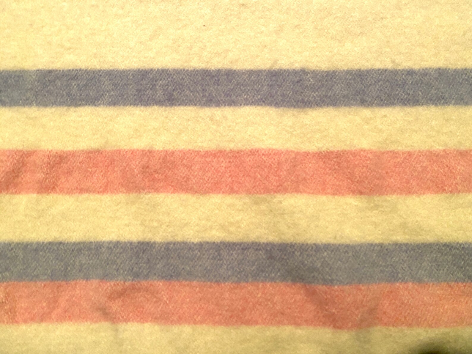 Vintage Blanket, Wool, Cream White With Pastel Pink, Blue Stripes, Mid ...