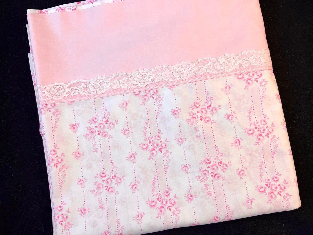 Vintage Bed Sheet, Twin Flat, Wamsutta Supercale Pink Floral Stripe ...