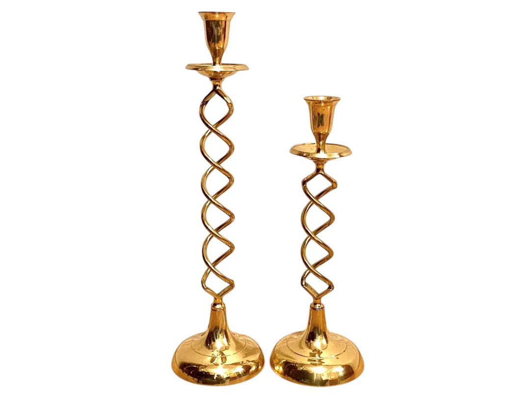 Vintage Brass Spiral Candlesticks, Double Helix, Taper Candle Holders ...