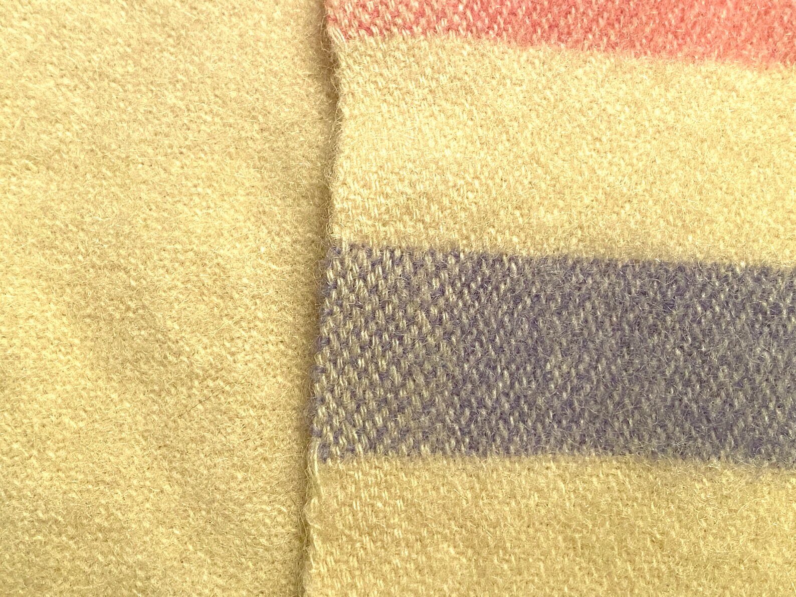 Vintage Blanket, Wool, Cream White With Pastel Pink, Blue Stripes, Mid ...