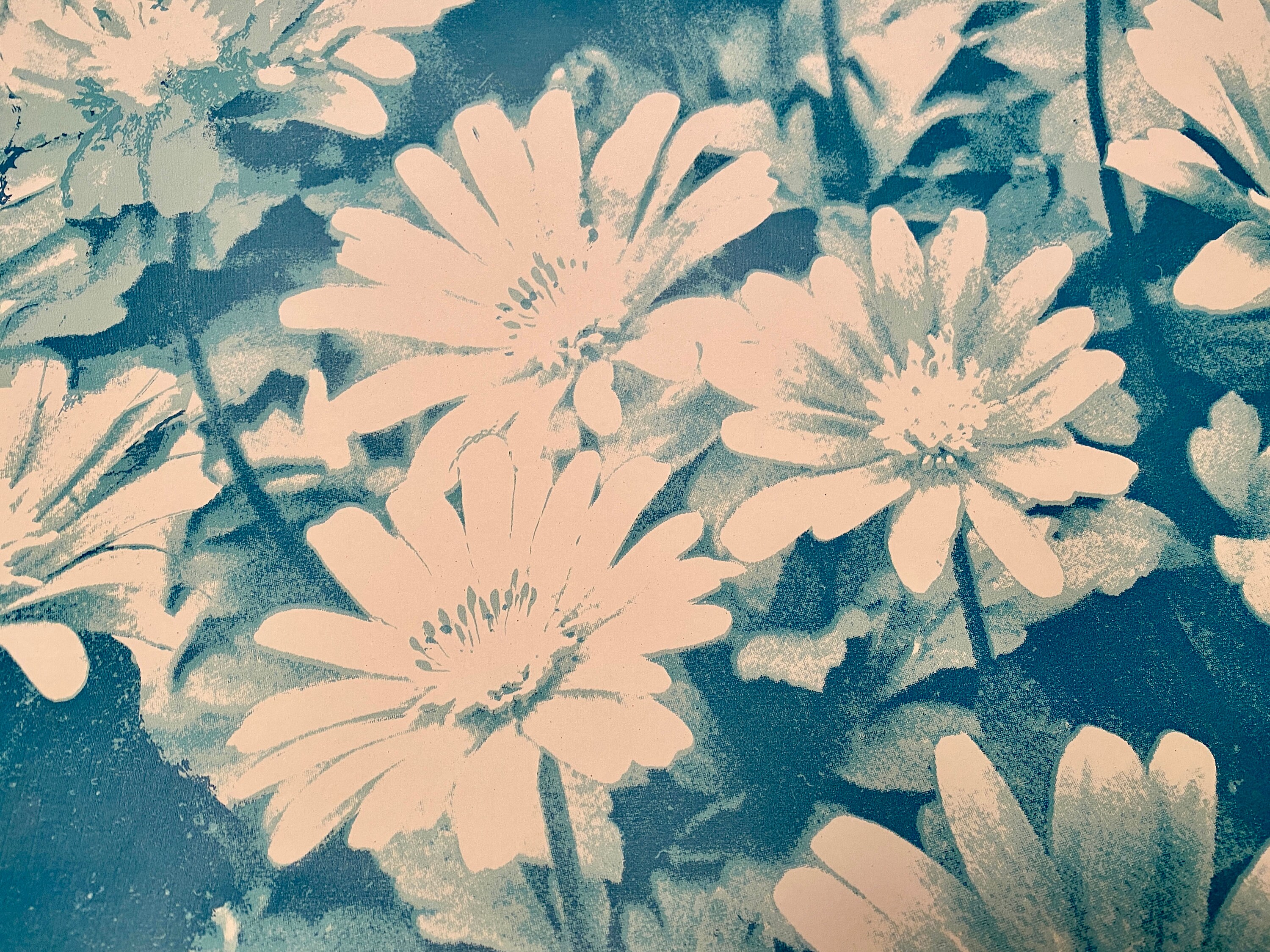 Vintage Wallpaper Blue Daisy Flowers Large Mod Flower Power - Etsy