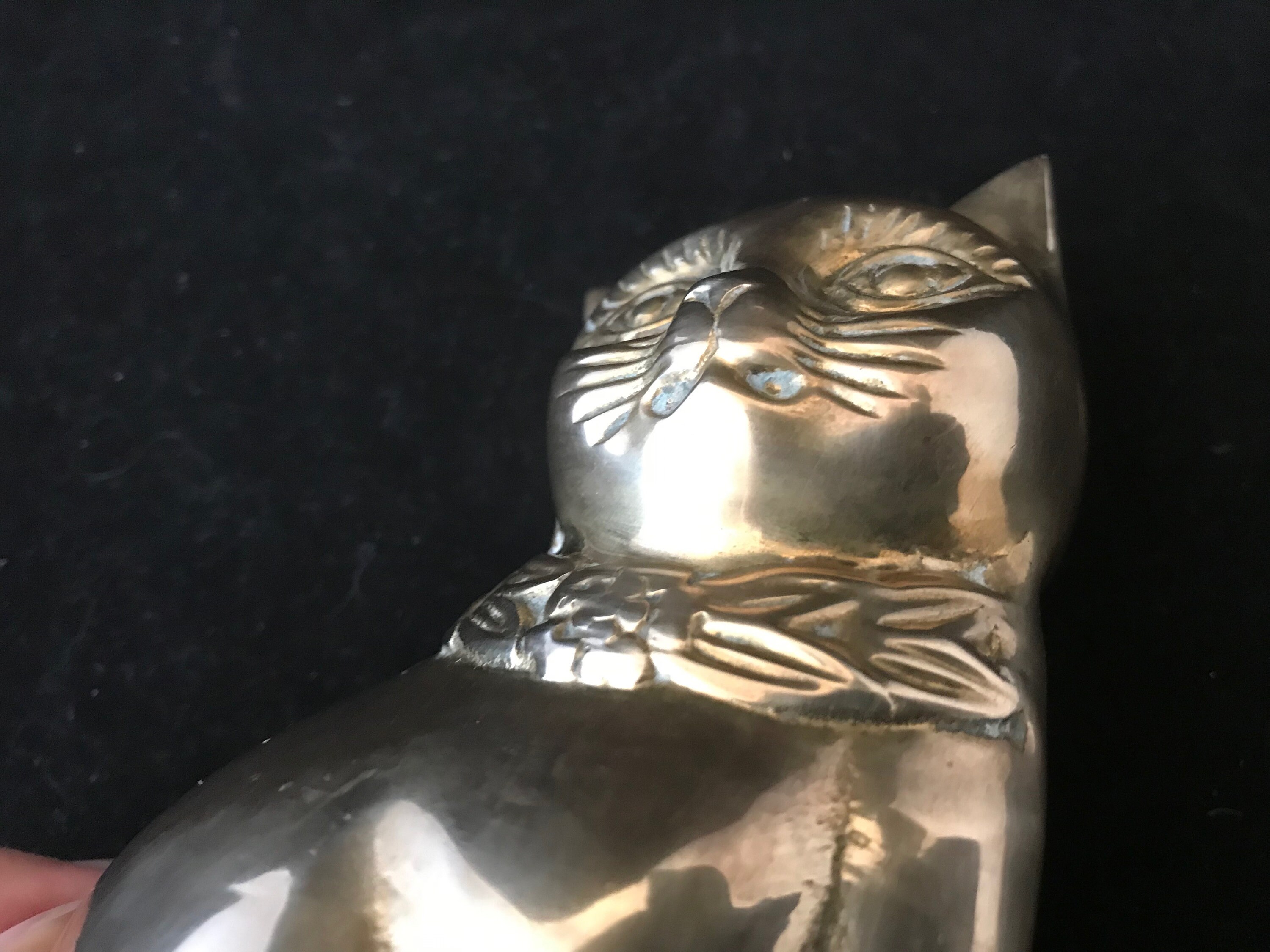 Vintage Brass Cat Figurine Kitten with Flower Wreath Boho | Etsy