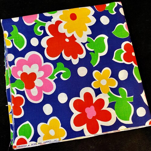 Flower Power Fabric Sixties4 by Dessineo Retro Purple Blue | Etsy