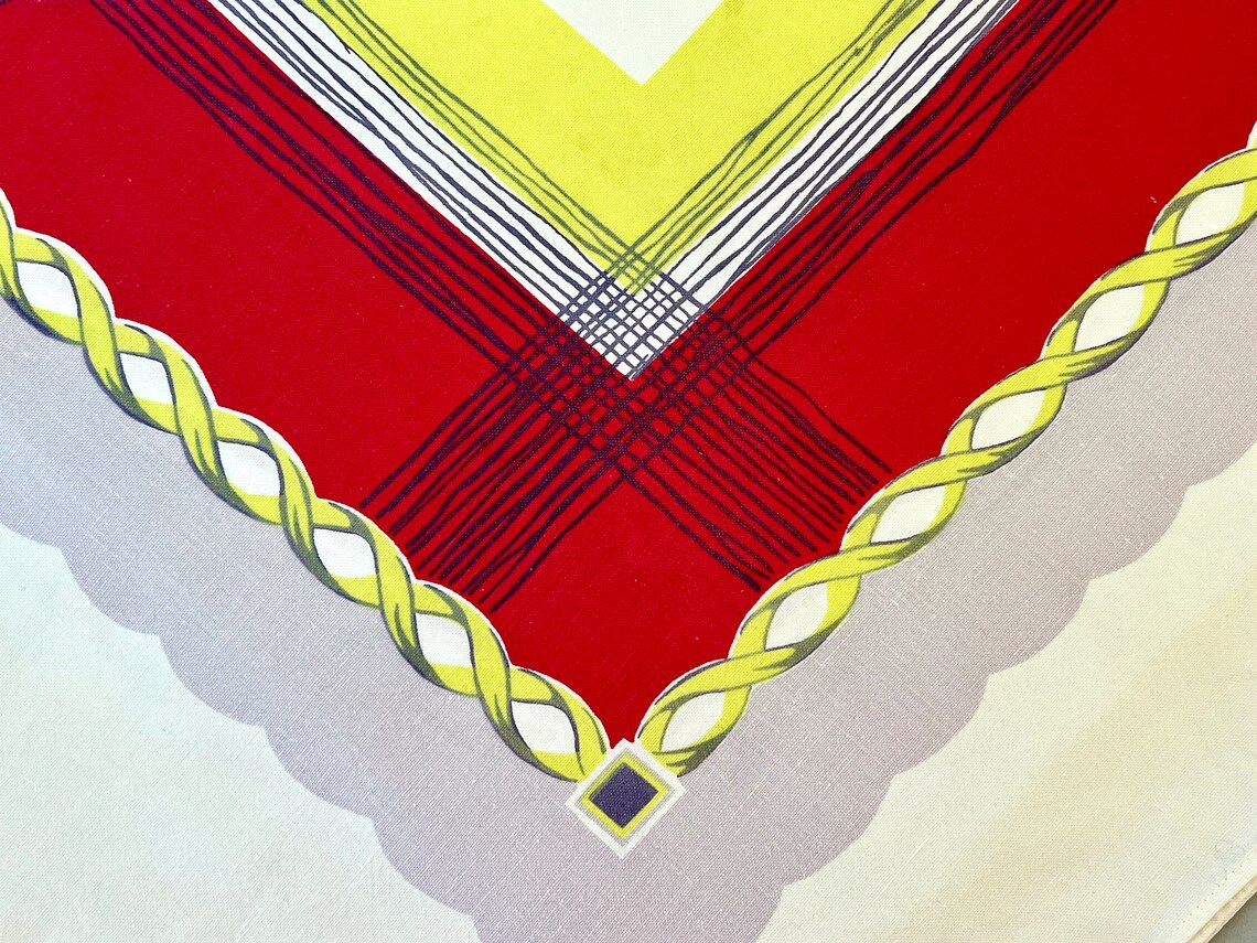 Vintage Tablecloth, Geometric Square Design, Vibrant Colors, Chartreuse ...