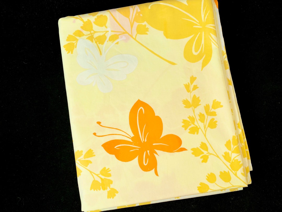 Vintage Bed Sheet, Queen Flat, Yellow Butterflies, Springmaid ...