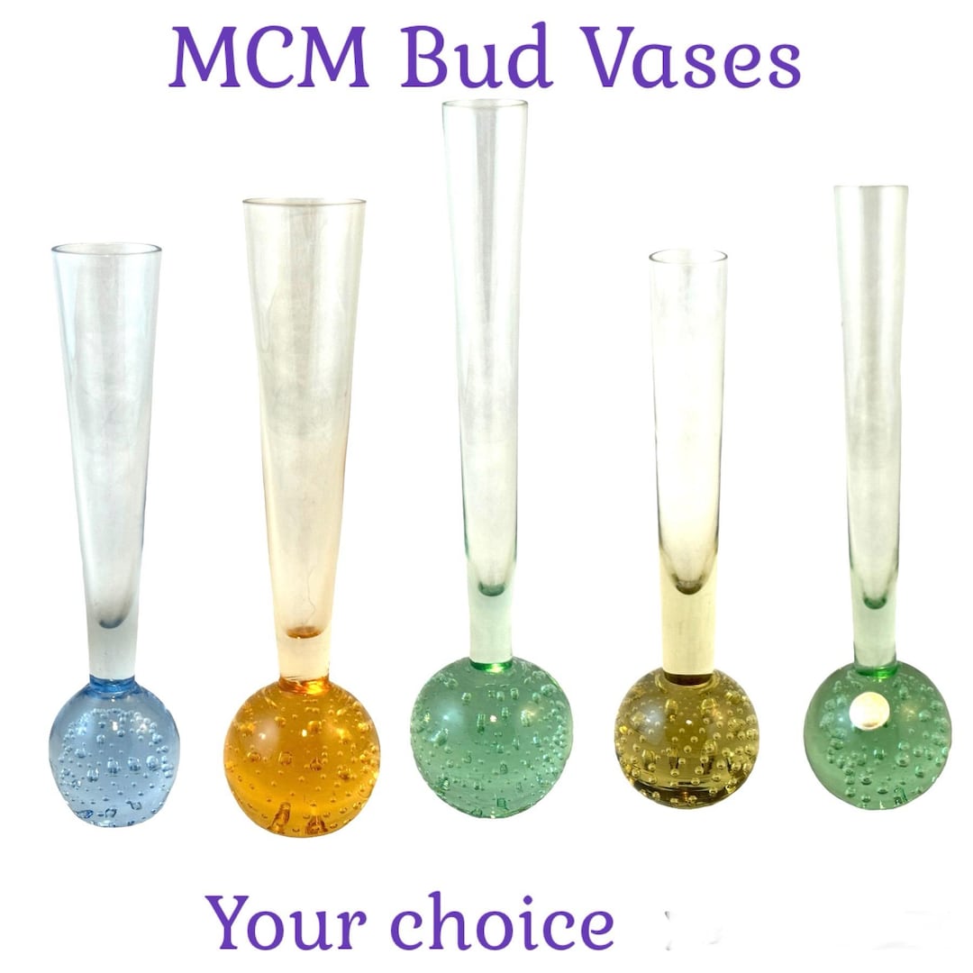 Vintage Bud Vase, Ball Base, Controlled Bubbles, Bullicante Blown Glass ...