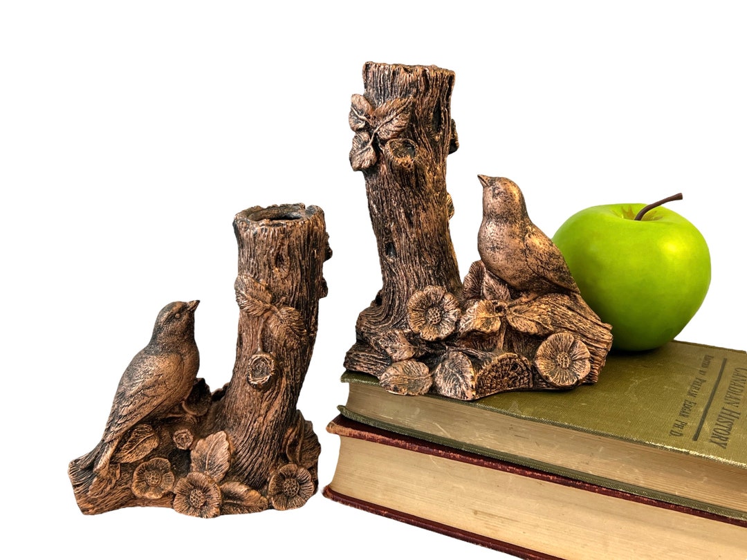 Vintage Bird Candlesticks, Birds and Tree Trunk Design, Pair 1970's ...