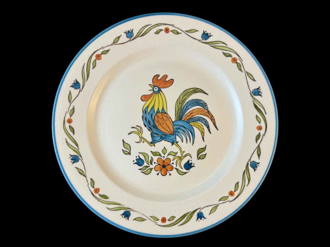 Vintage Rooster Bleu Plate, Metlox Poppytrail California Pottery, 10.5 ...