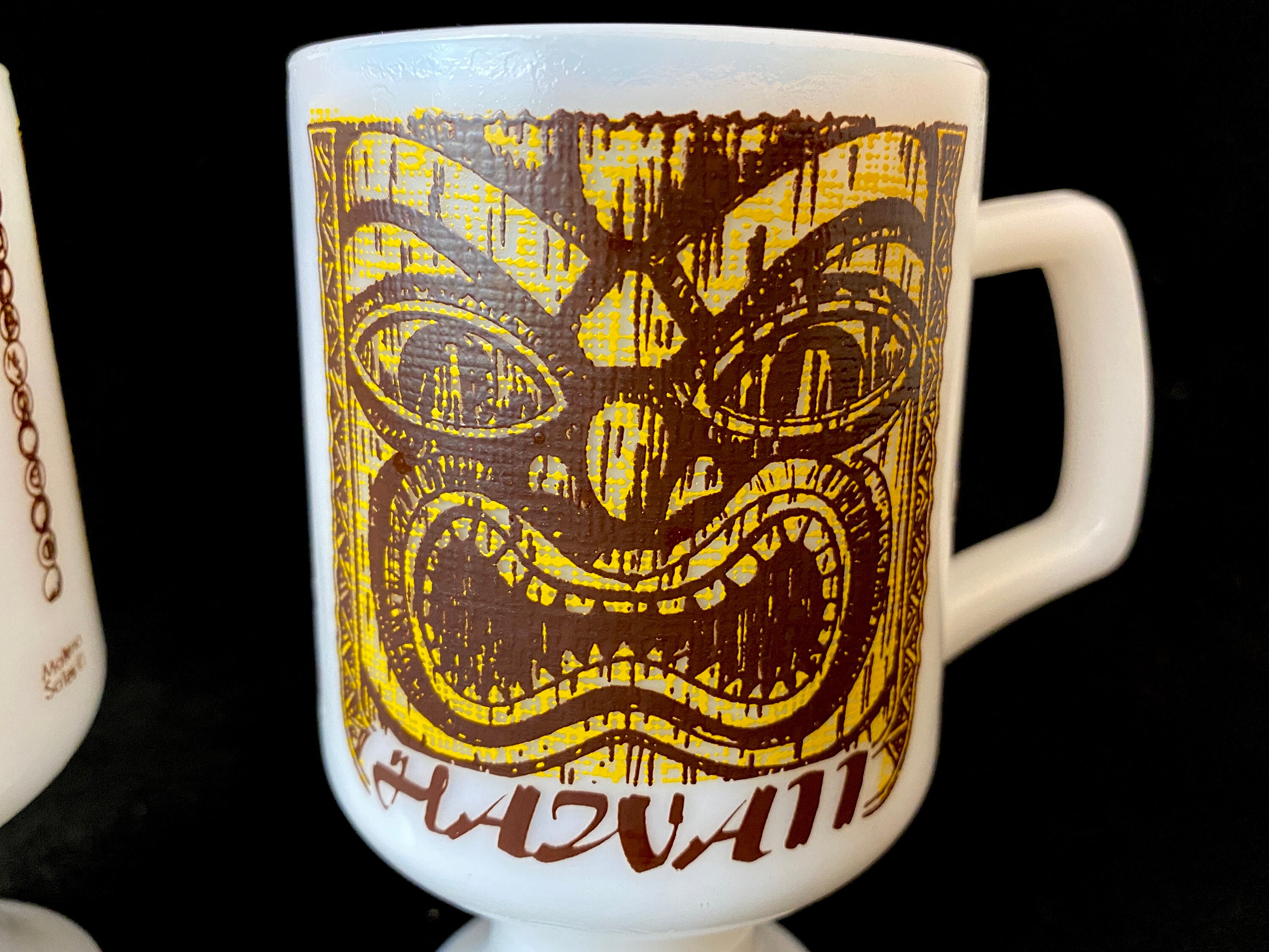 Vintage Tiki Coffee Mugs, Aloha Hawaii Mug Pair, Pedestal Hawaiian ...
