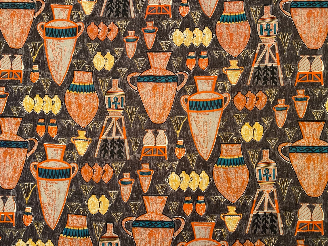 Vintage Fabric Mid Century Modern Pottery Design Orange - Etsy