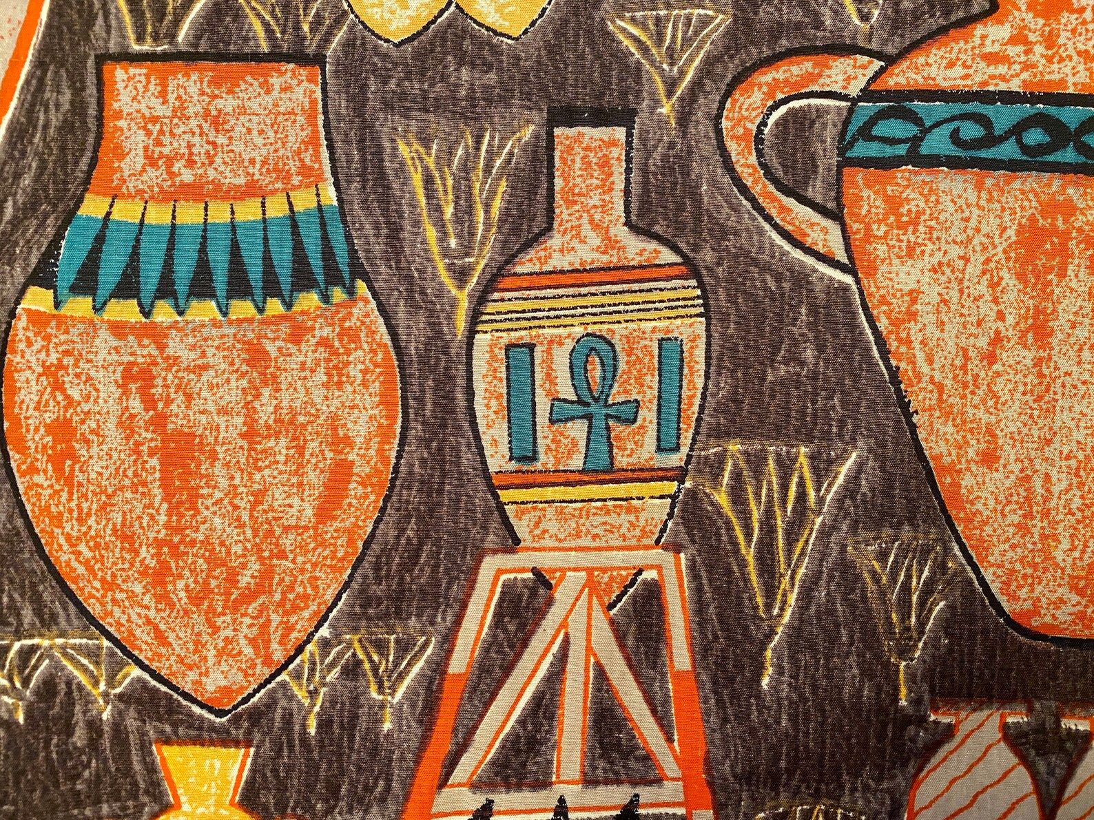 Vintage Fabric Mid Century Modern Pottery Design Orange - Etsy