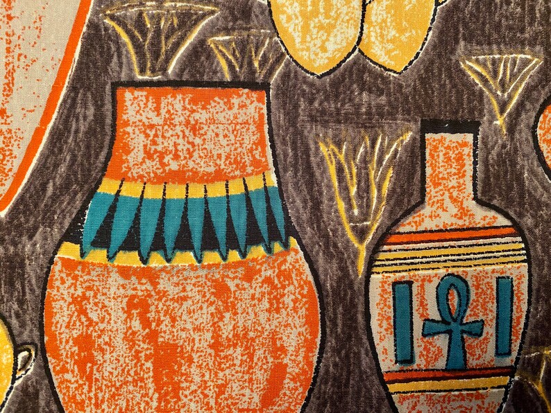 Vintage Fabric Mid Century Modern Pottery Design Orange - Etsy