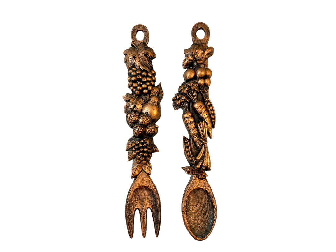 Vintage Oversize Utensils, Syroco Faux Copper Fork and Spoon Wall ...