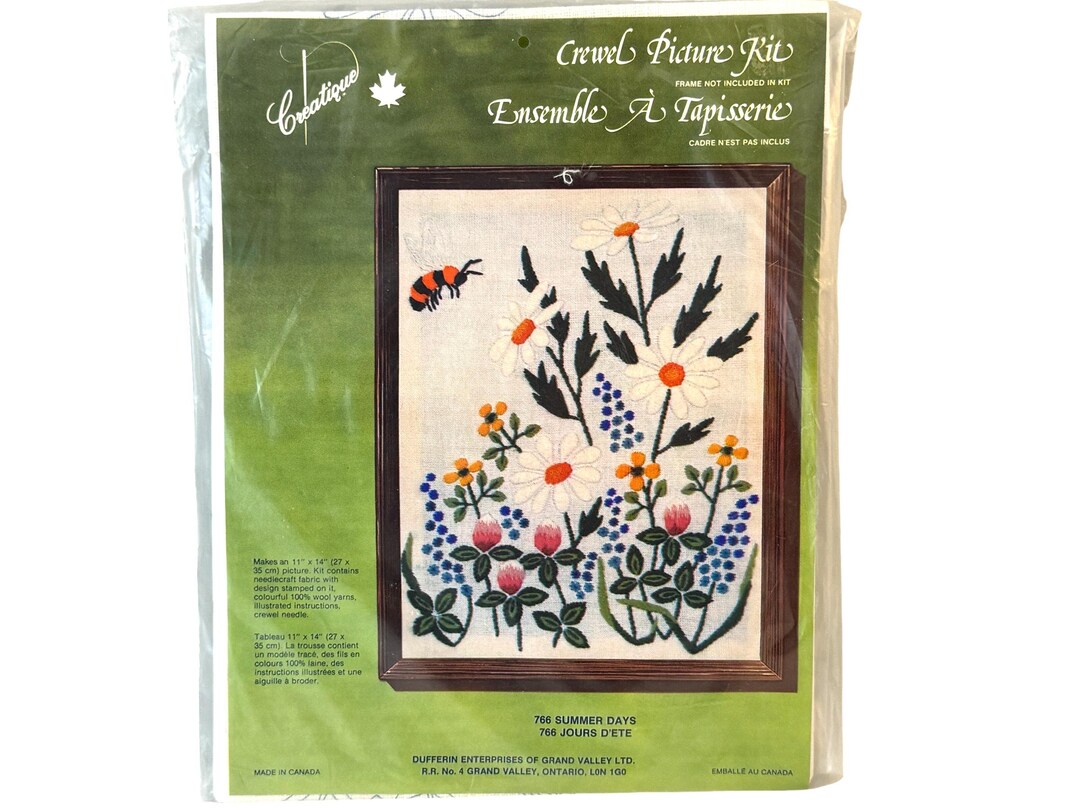 Vintage Crewel Kit, Flowers and Bee, Daisies, Floral Design, 1970's ...
