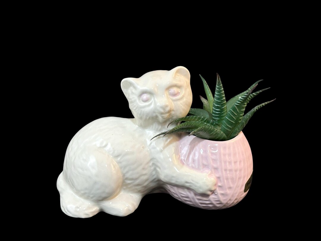 Vintage Cat Planter, Haeger Pottery White Kitten With String, Ceramic ...
