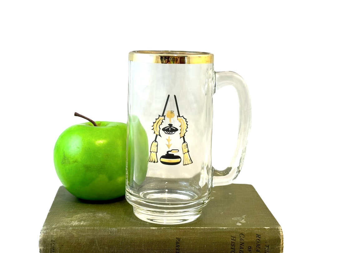Vintage Curling Mug, Glass Beer Stein Tankard, Winter Sports Barware ...
