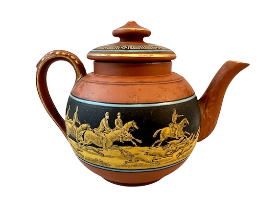Antique Prattware Teapot Foxhunting Pattern Earthen Pottery | Etsy