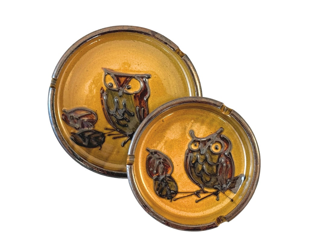 Vintage Owl Ashtrays, Set of 2 Stoneware Ceramic Ash Trays, Trinket ...