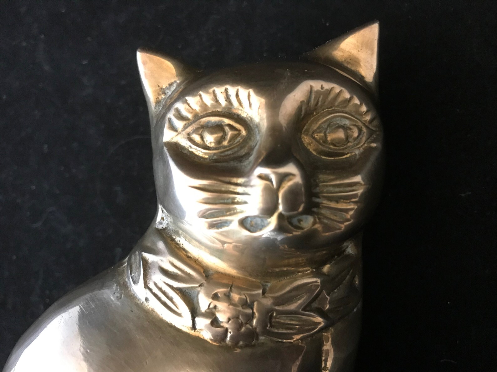 Vintage Brass Cat Figurine Kitten with Flower Wreath Boho | Etsy