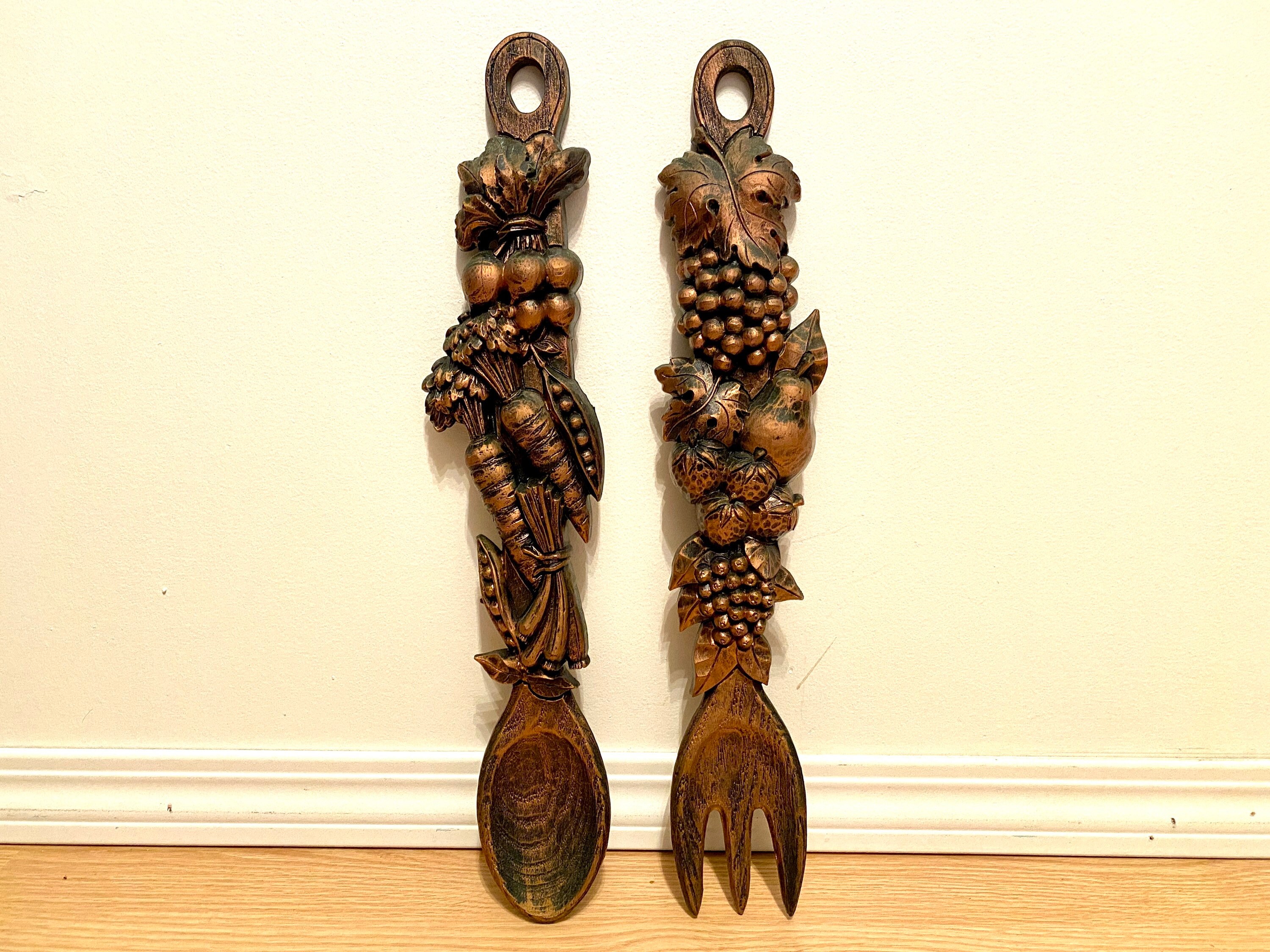 Vintage Oversize Utensils, Syroco Faux Copper Fork and Spoon Wall ...