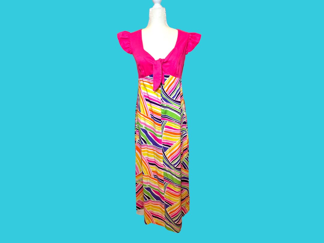 Vintage Hawaiian Dress, Baba Kea 1970's Acrylic Barkcloth, Tie Front ...