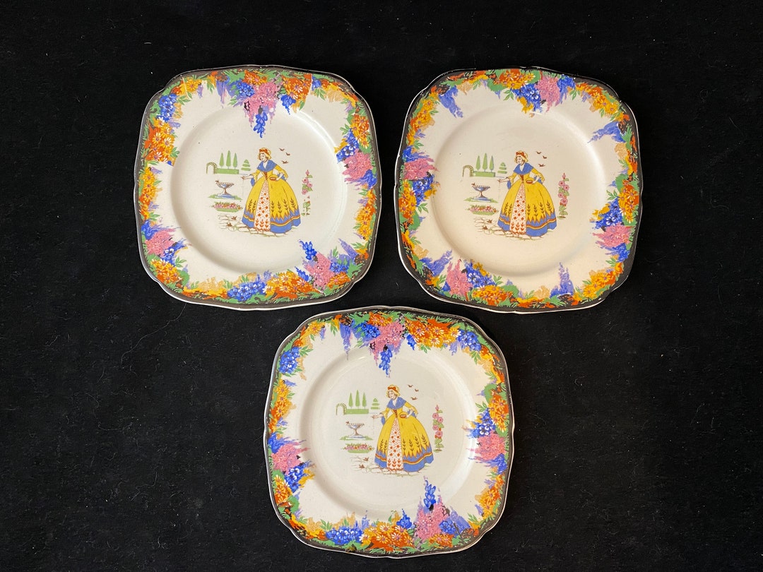 Vintage Luncheon Plates, Set of 3 H&K Tunstall Crinoline Lady, Woman ...