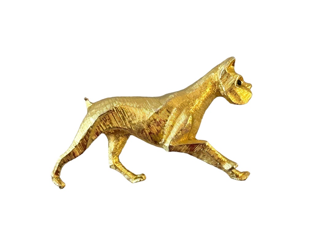 Vintage Boxer Dog Brooch, Running Pose, D'orlan Signed Gold Tone Pin ...