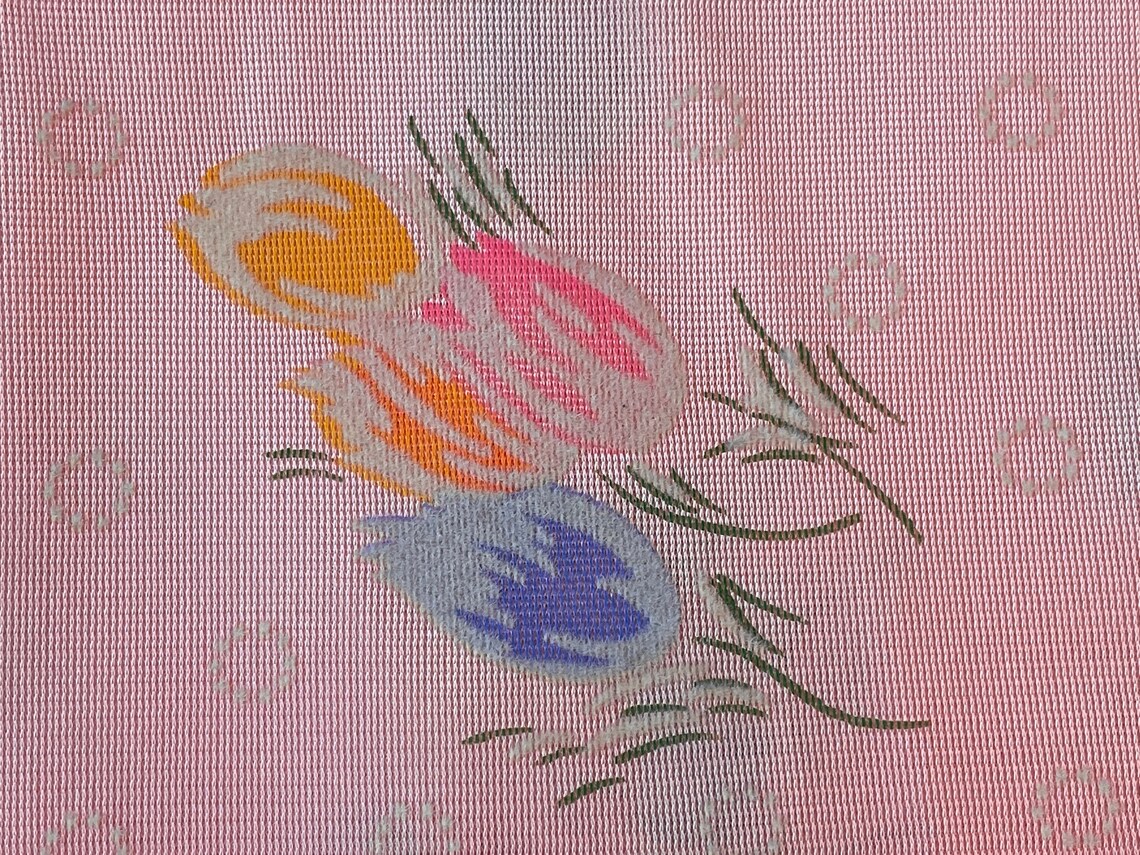 Vintage Flocked Stretch Tricot Fabric, Pink Polyester, Nylon, Pastel ...