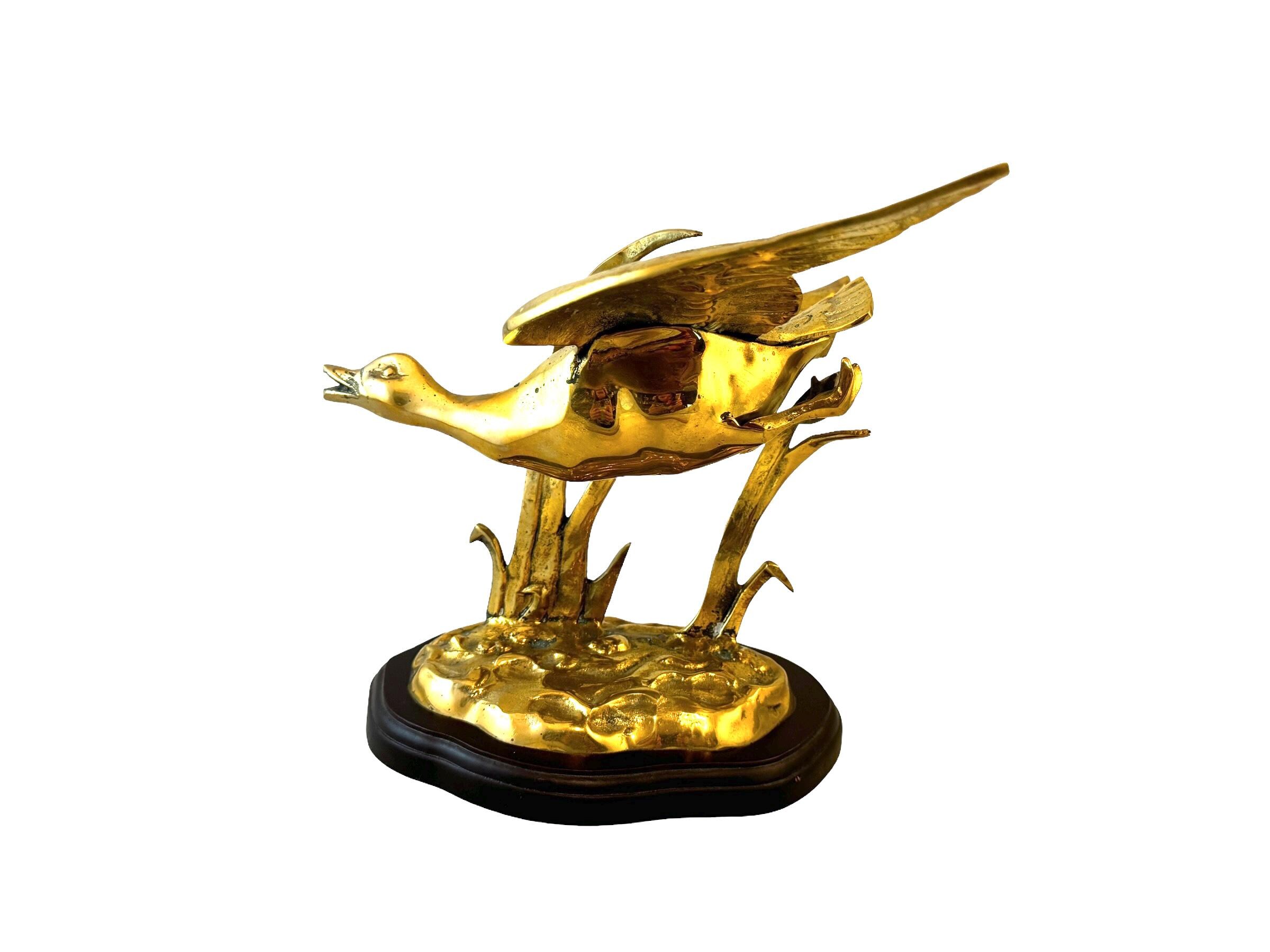 Vintage Brass Flying Duck Statue, Game Bird in Flight, Waterfowl ...